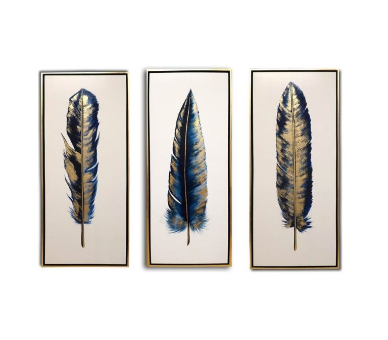 BLUE FEATHERS TRIPTYCH - Marmol Gallery